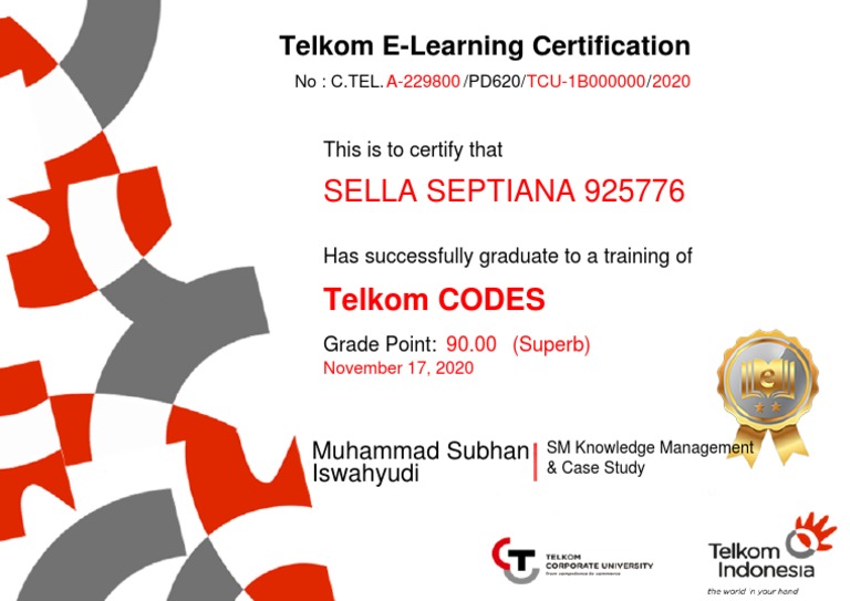 AKHLAK - Telkom CODES - Sertifikat TELKOM CODEs Sertifikat Sella | PDF