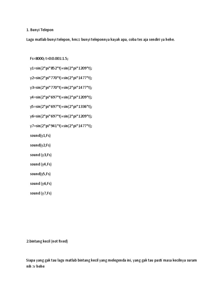 Kumpulan Kode Lagu MATLAB | PDF