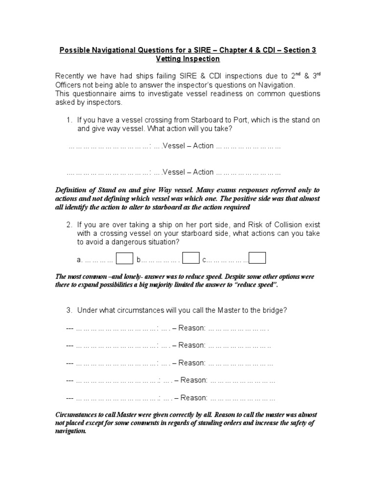 SIRE 2.0 Navigation Inspection Questions | PDF | Port And Starboard