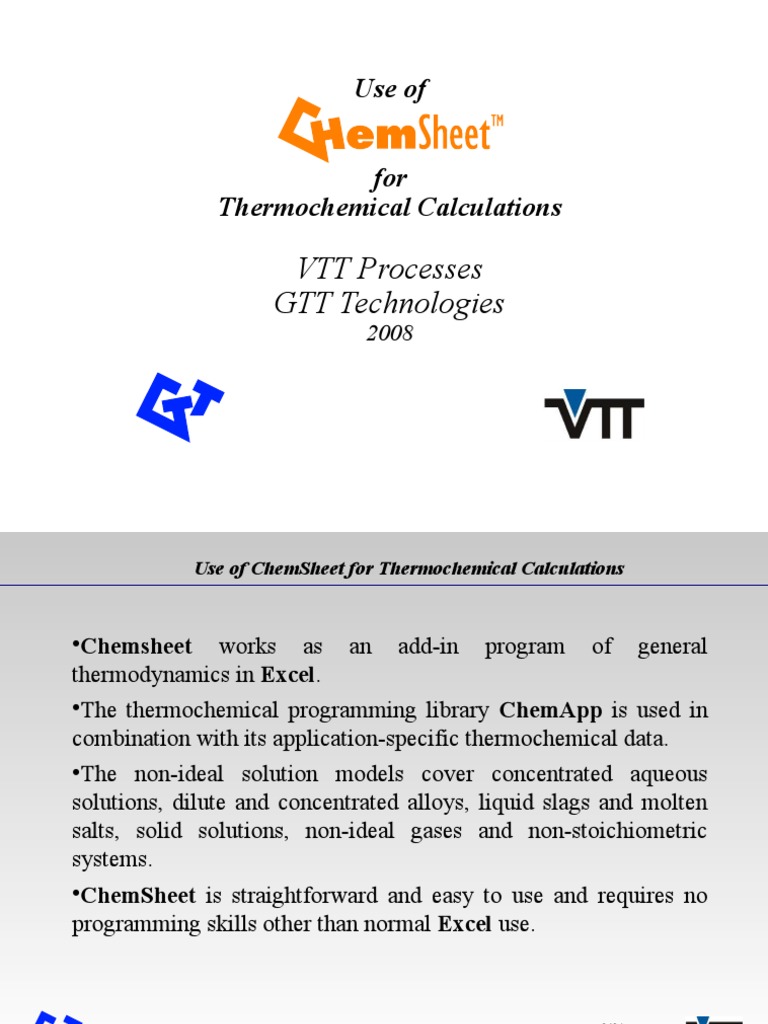 VTT Processes GTT Technologies: Use of For Thermochemical Calculations | PDF | Phase (Matter ...