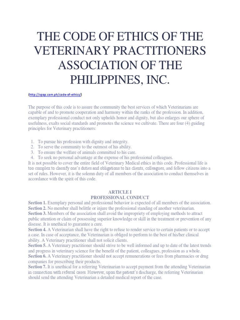 CODE OF ETHICS GUIDE | PDF | Veterinary Medicine | Animal Welfare