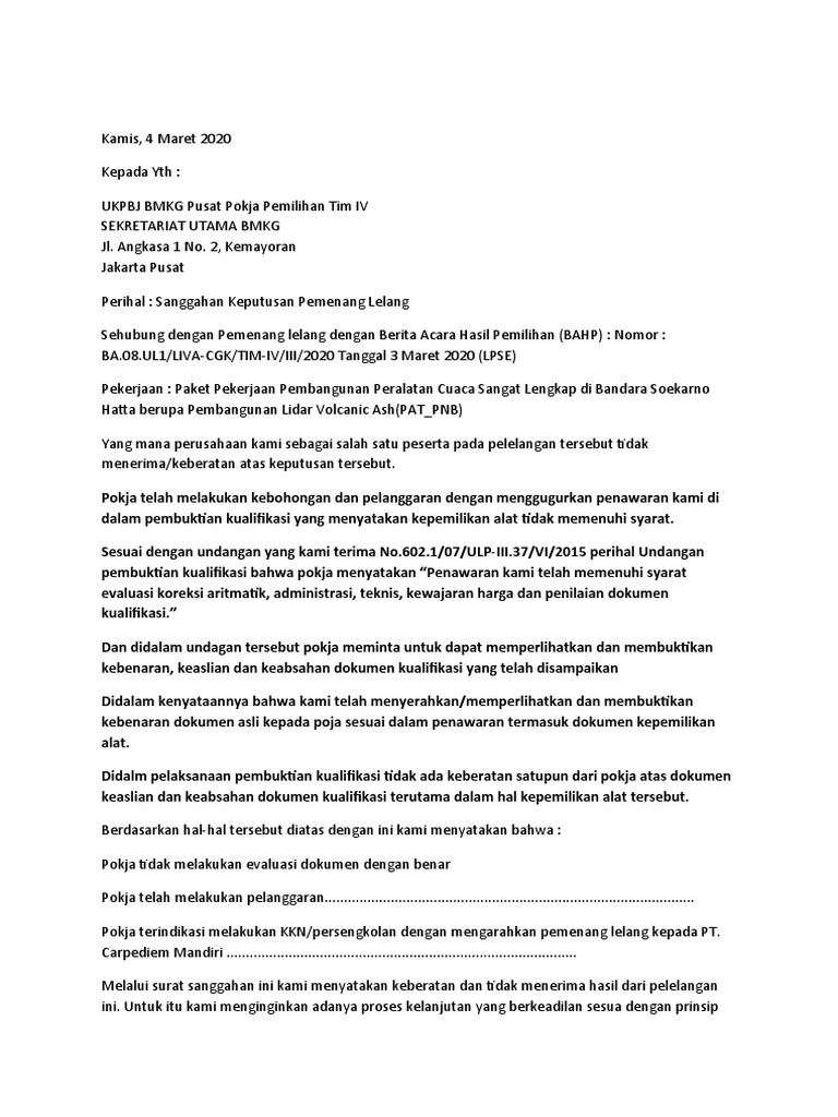 Contoh Surat Sanggahan | PDF