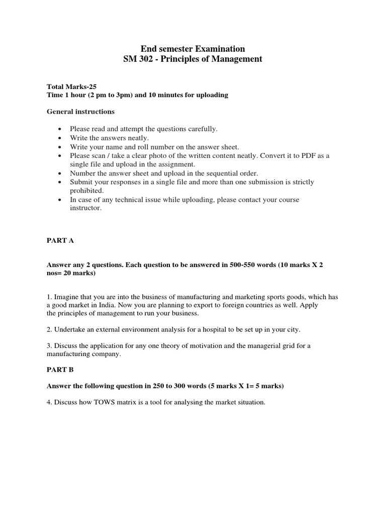 End Semester Exam: Principles of Management | PDF