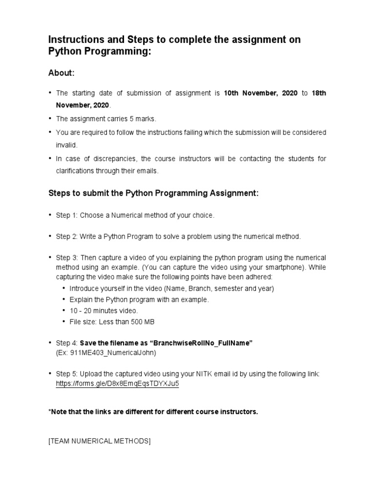 Instructions and Steps To Complete The Assignment On Python Programming ...