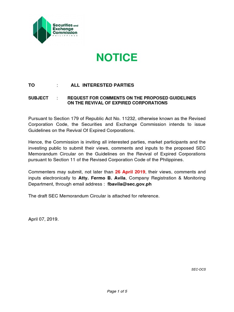 Notice: TO All Interested Parties | Download Free PDF | Corporations ...
