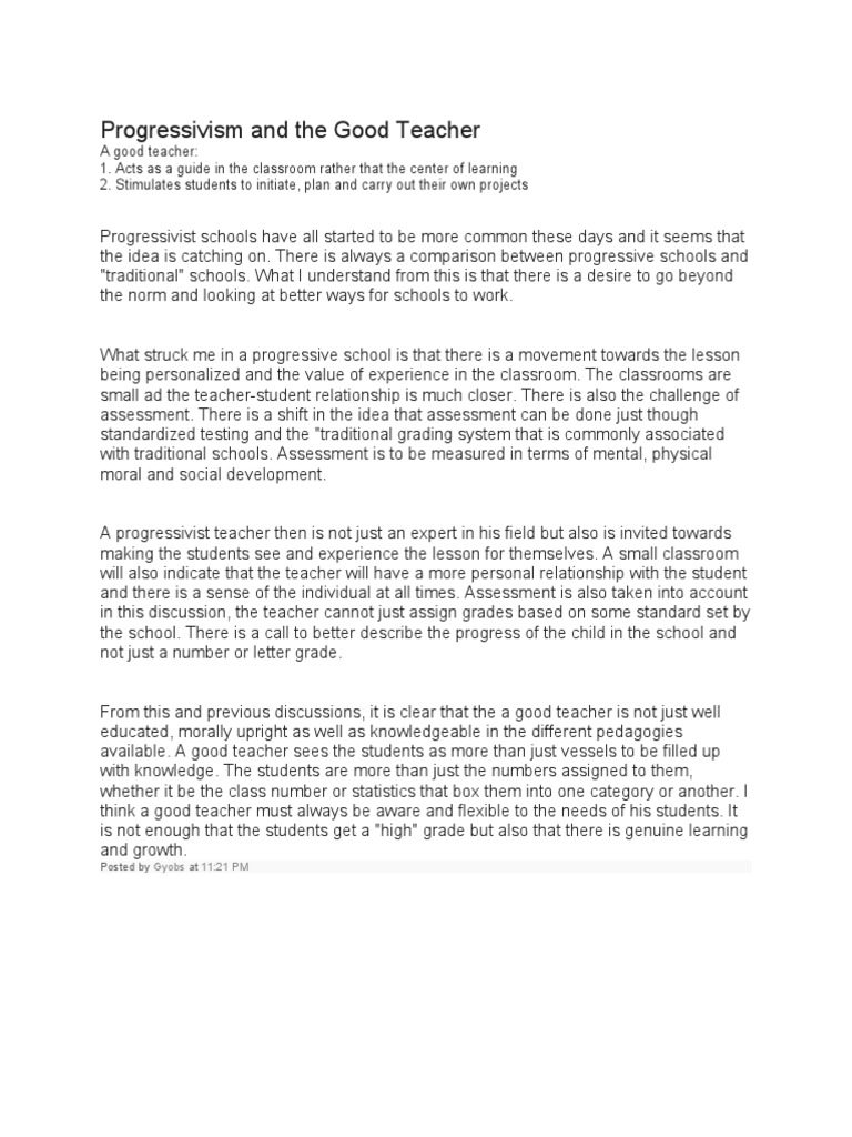 Progressive Teaching Insights | PDF | Teachers | Philosophy Of Education