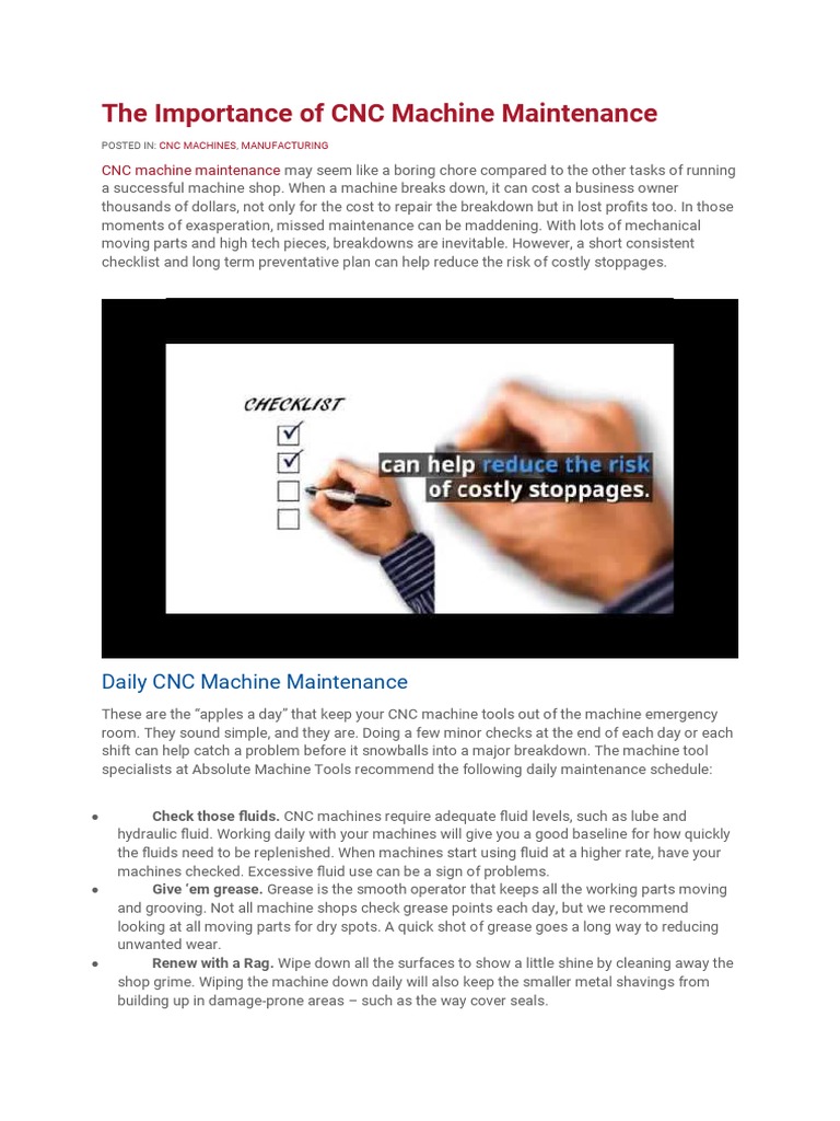 The Importance Of Cnc Machine Maintenance Pdf