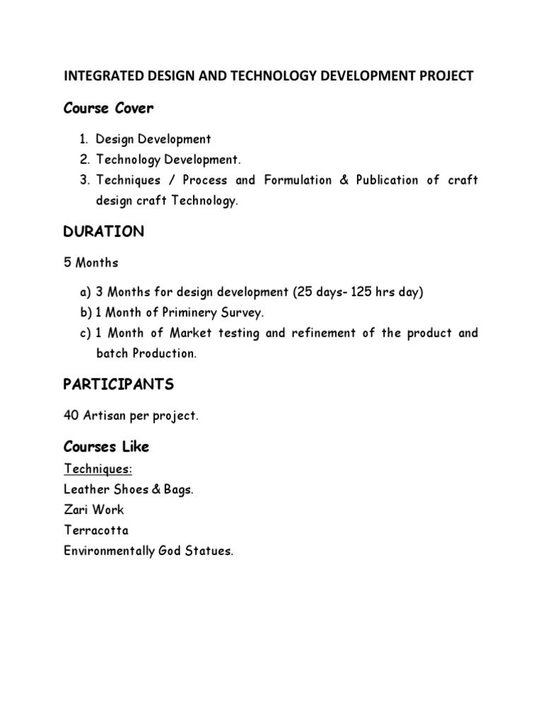 Integrated Design and Technology Development Project: Course Cover | PDF