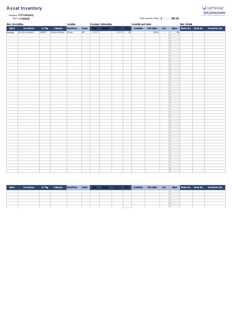 Asset Inventory: XYZ Company $ 250.00 | PDF | Intellectual Works | Business