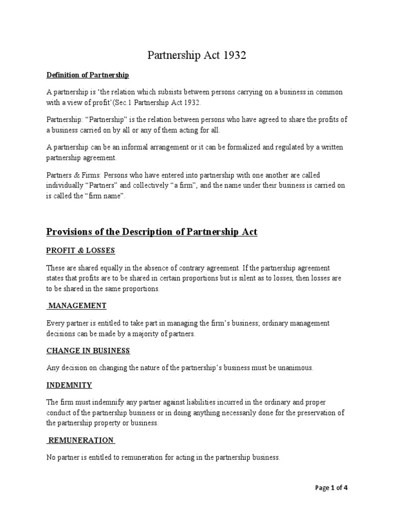 Provisions of The Description of Partnership Act | PDF | Partnership ...