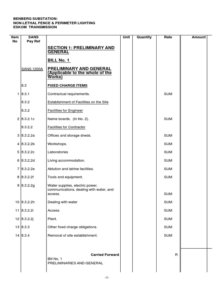 Benburg Additional Work - (Sabs Boq Sample | PDF | Electrical Wiring ...