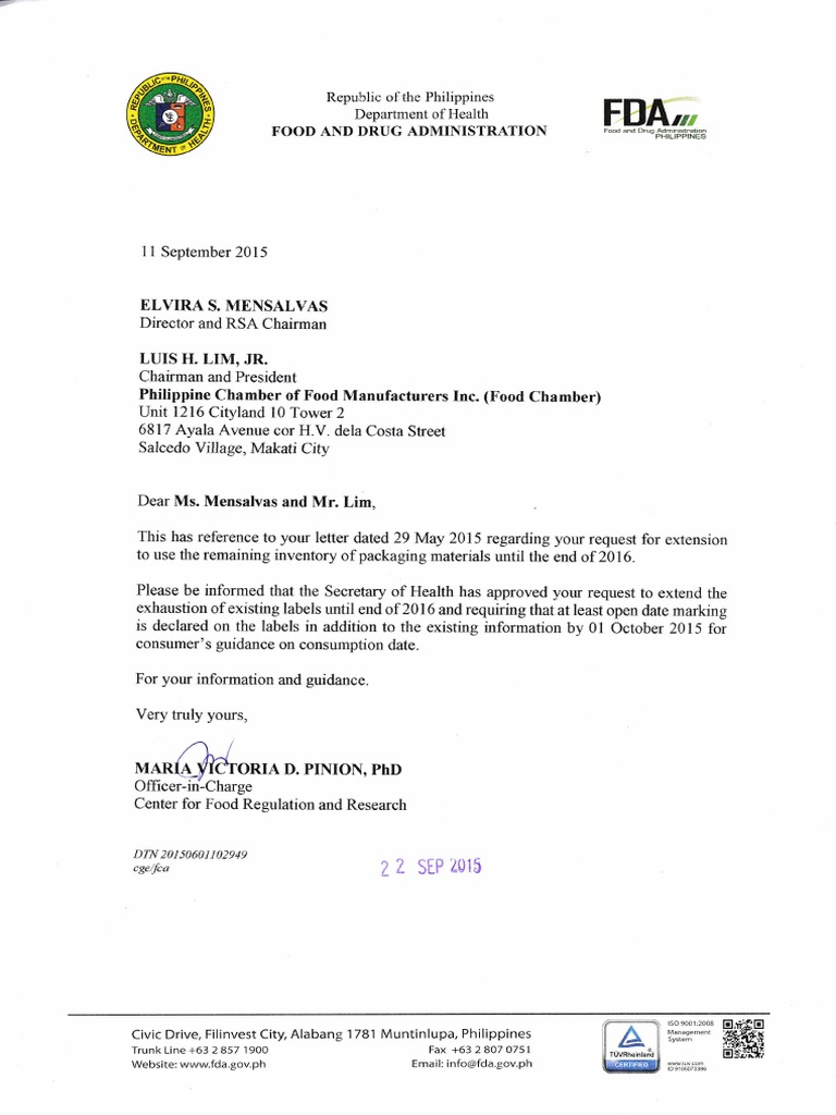 Letter From FDA Re Label Exhaustion | PDF