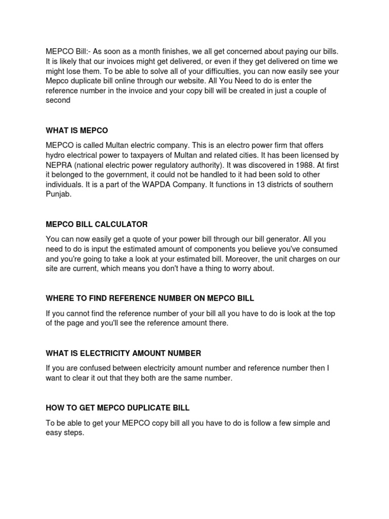 Mepco Bills | PDF | Internet | Business