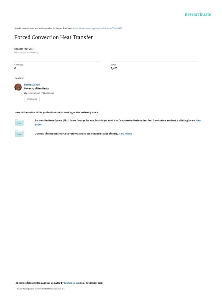 Forced Convection Heat Transfer: Bahman Zohuri | PDF | Boundary Layer | Fluid Dynamics