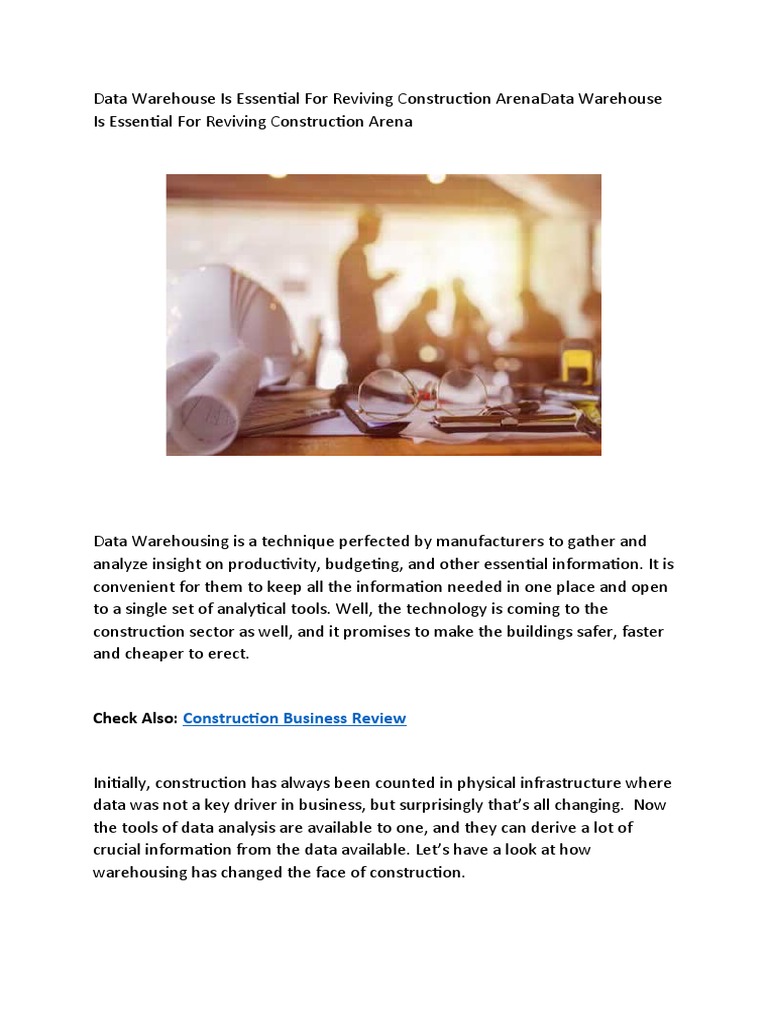 Data Warehouse Is Essential For Reviving Construction ArenaData ...
