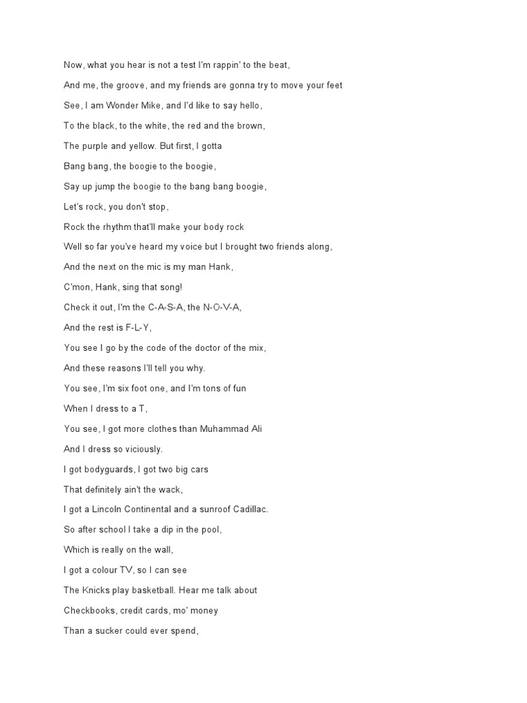 Rapper's Delight Lyrics | PDF | Hip Hop | Popular Music