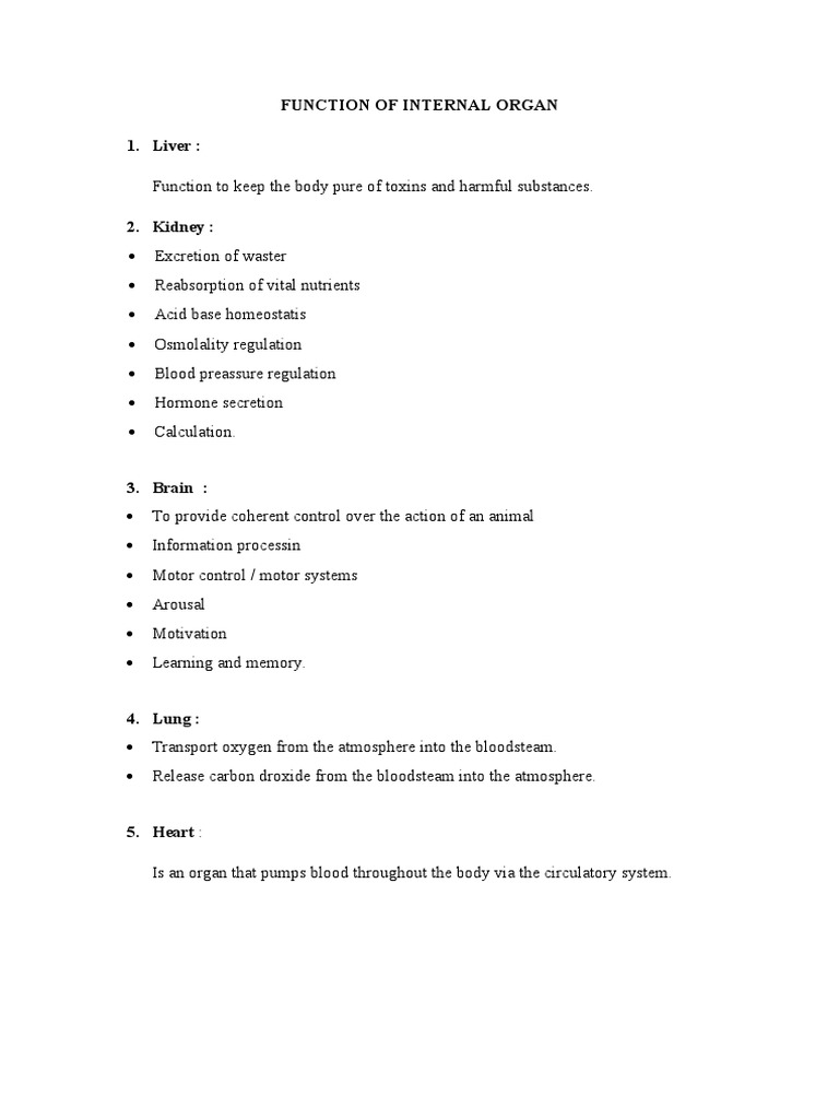 Function of Internal Organ | PDF