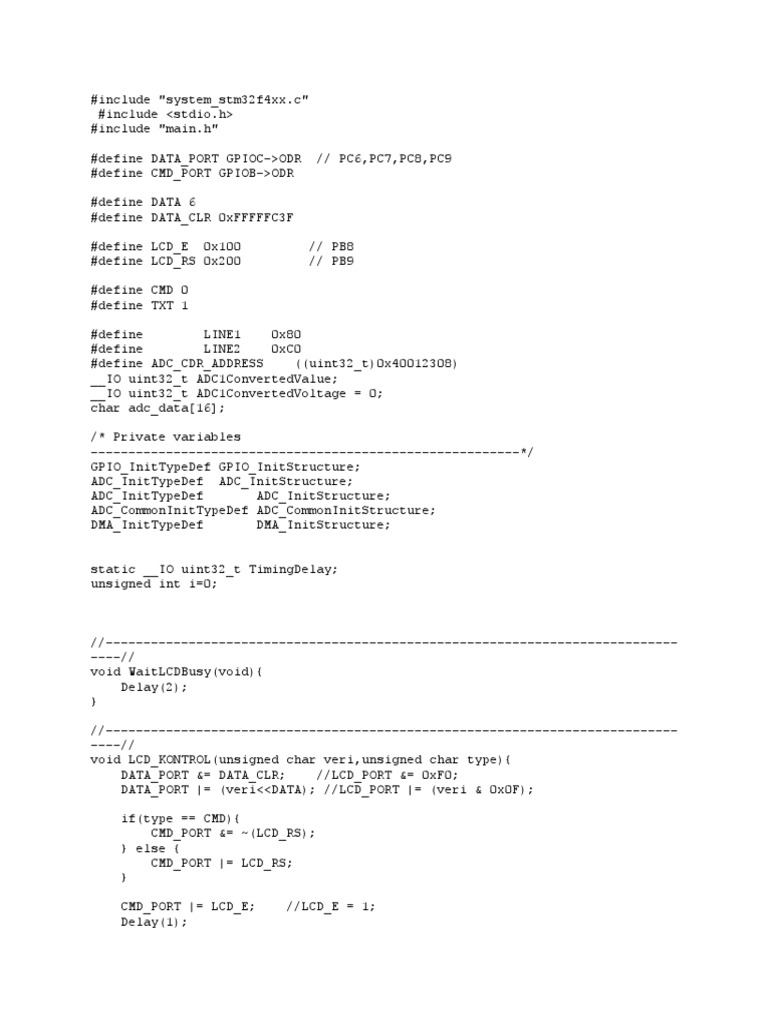 STM32 ADC+2x16 LCD Keil Code. | PDF | Software Engineering | Computer ...