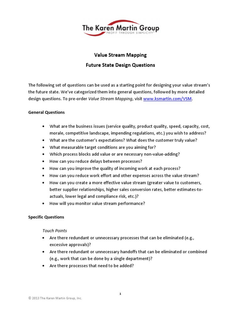 Value Stream Mapping Future State Design Questions | PDF | Performance ...