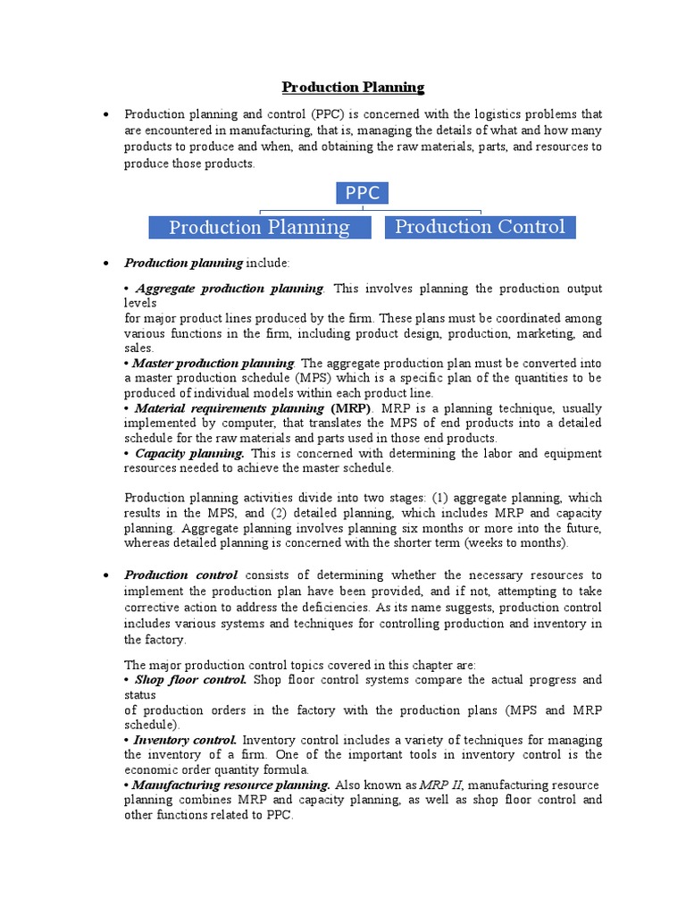Production Planning | PDF | Business Process | Industries