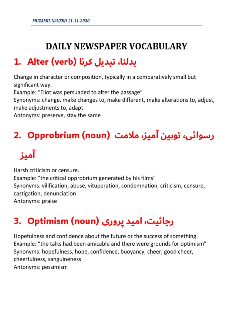 Daily Newspaper Vocabulary | PDF | Psychological Concepts