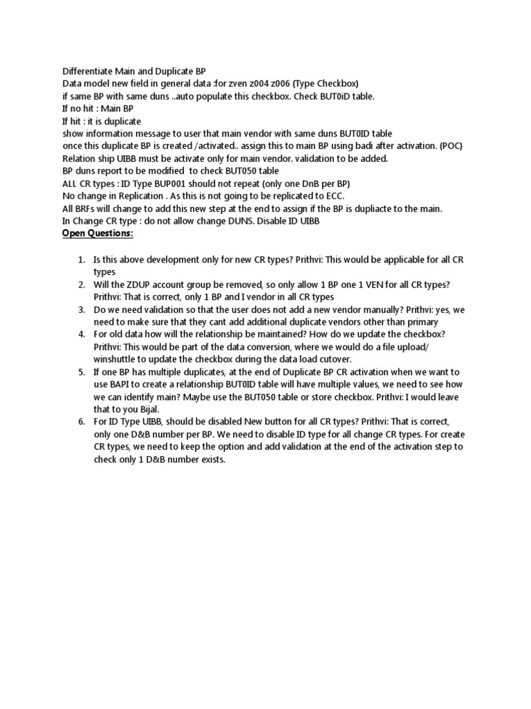 Main vs Duplicate Business Partners | PDF