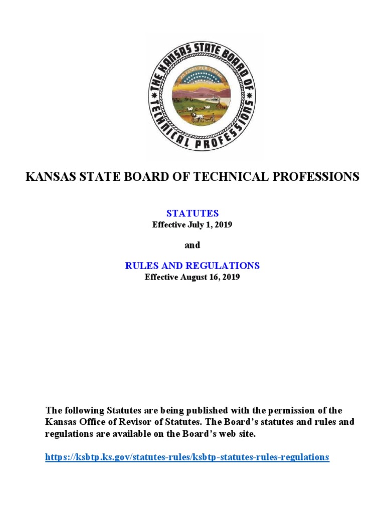 Kansas State Board of Technical Professions: Statutes | PDF | Licensure ...
