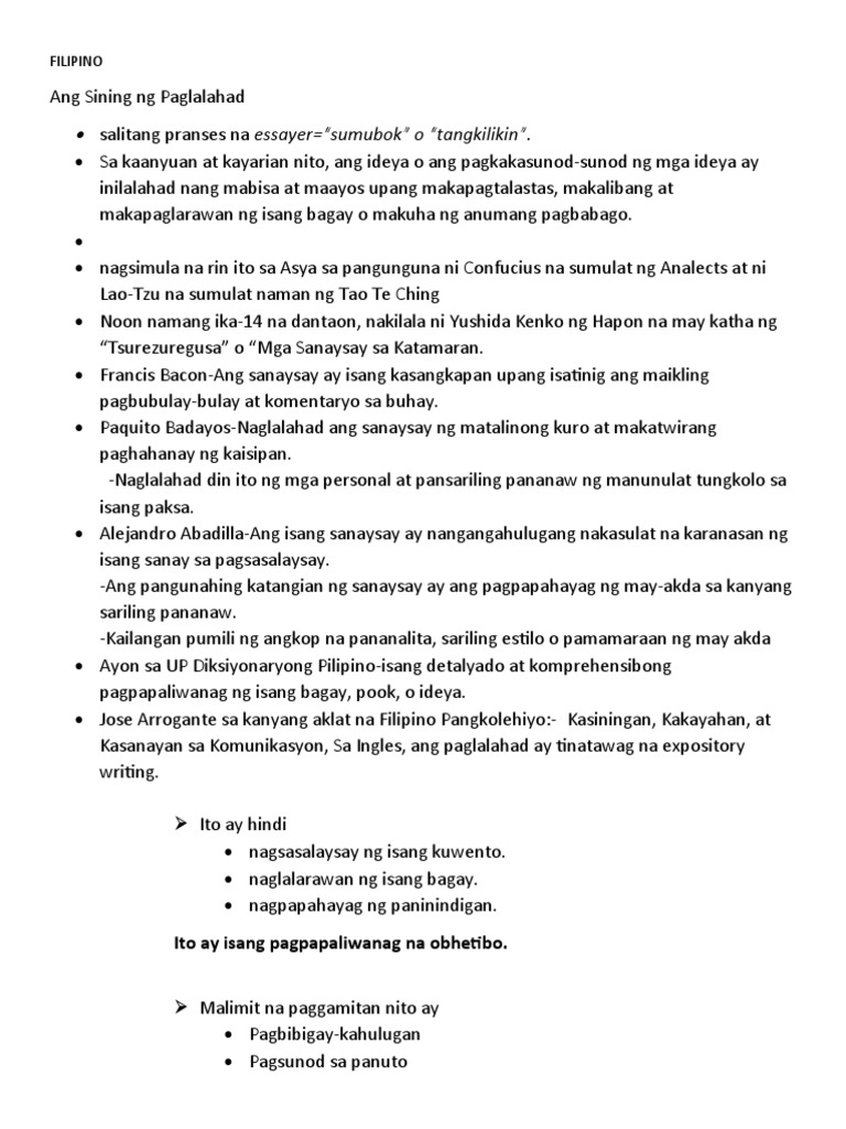 Sining NG Paglalahad | PDF