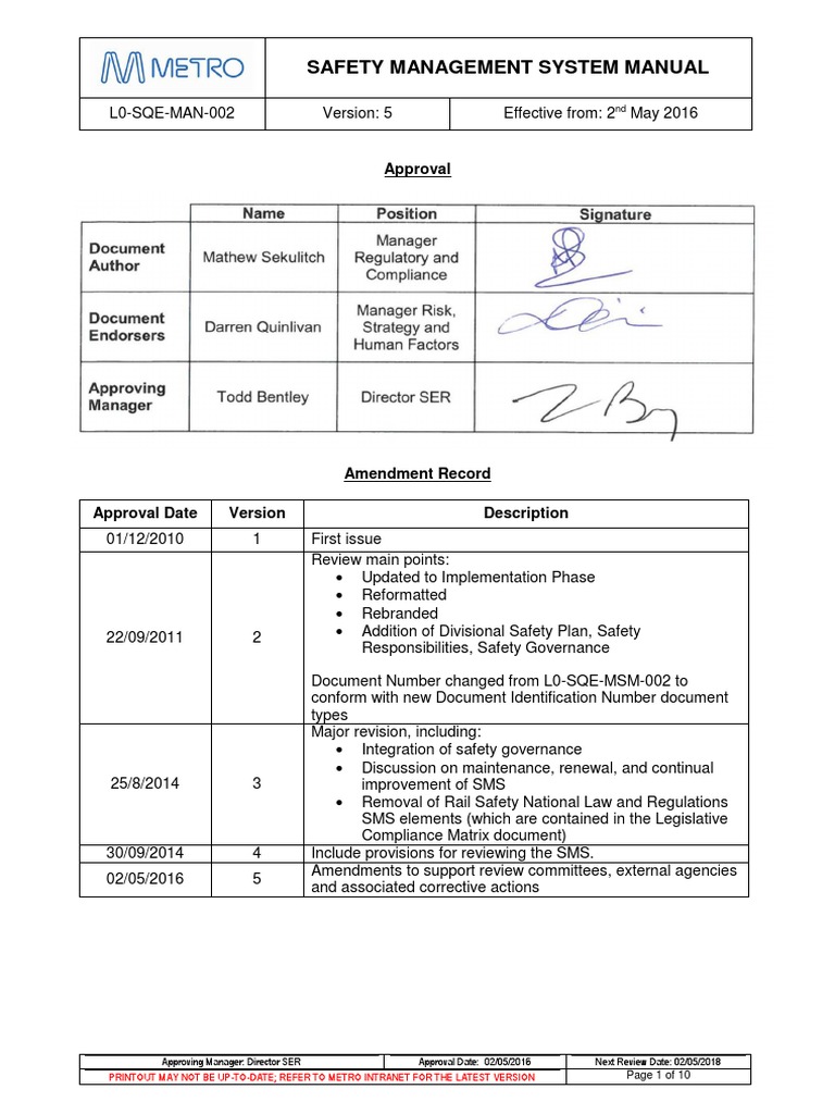 L0-SQE-MAN-002 v5 - Safety Management System Manual | PDF | Safety ...
