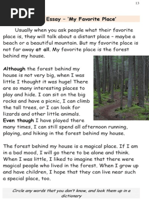 My Favorite Place My Favorite Place Printable Writing Prompt | Student