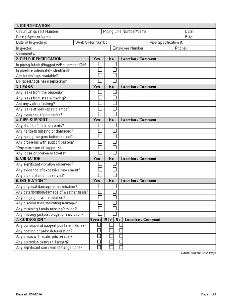 VVISUAL INSPECTION Check CHECKLIST | PDF | Pipe (Fluid Conveyance ...