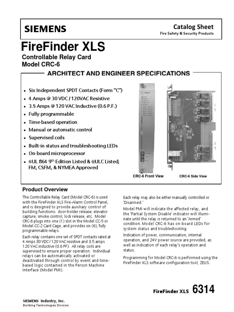 Firefinder XLS: Controllable Relay Card Model Crc-6 | PDF | Relay ...