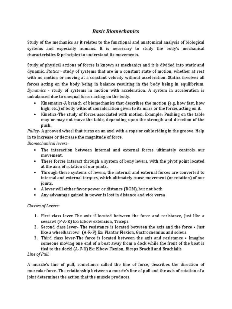 Biomechanics - Short Notes | PDF | Force | Acceleration