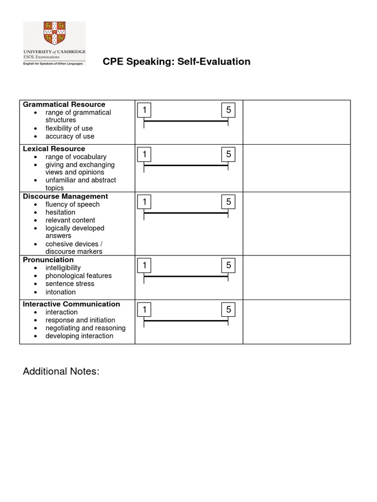 CPE Speaking: Self-Evaluation: Grammatical Resource | PDF