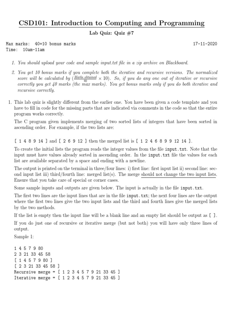 CSD101: Introduction To Computing and Programming: Marks Obtained 40 | PDF | Iteration ...