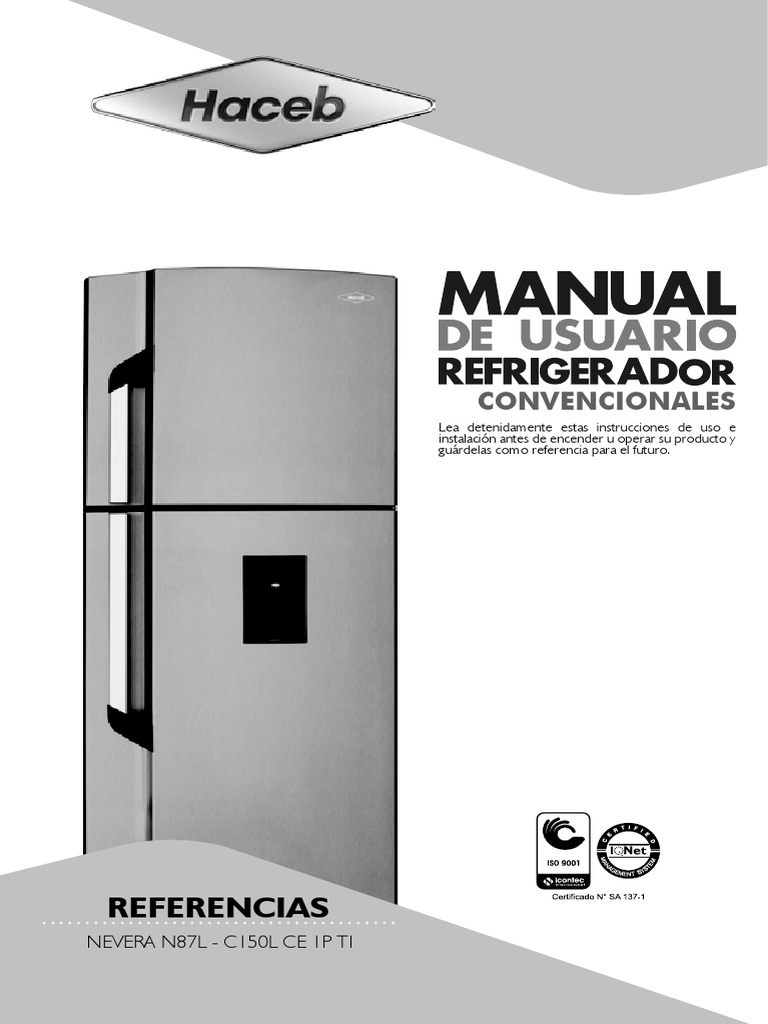 Manual de Usuario Nevera Haceb | PDF | Refrigerador | Agua
