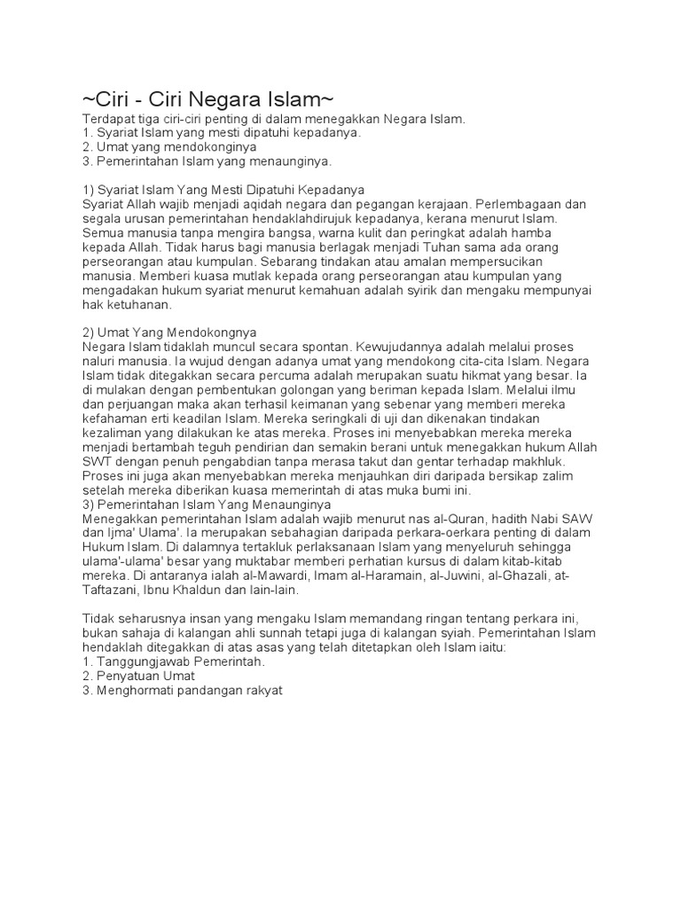 Ciri Ciri Negara Islam | PDF