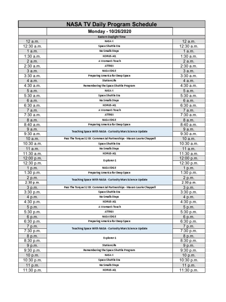 Nasa TV Schedule For Week of 10-26pdf PDF | PDF | Christopher C. Kraft ...