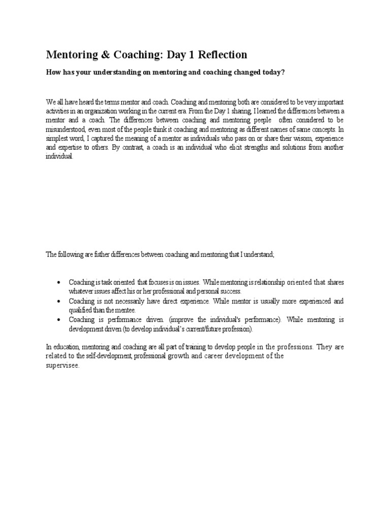 Mentoring & Coaching: Day 1 Reflection: How Has Your Understanding On ...