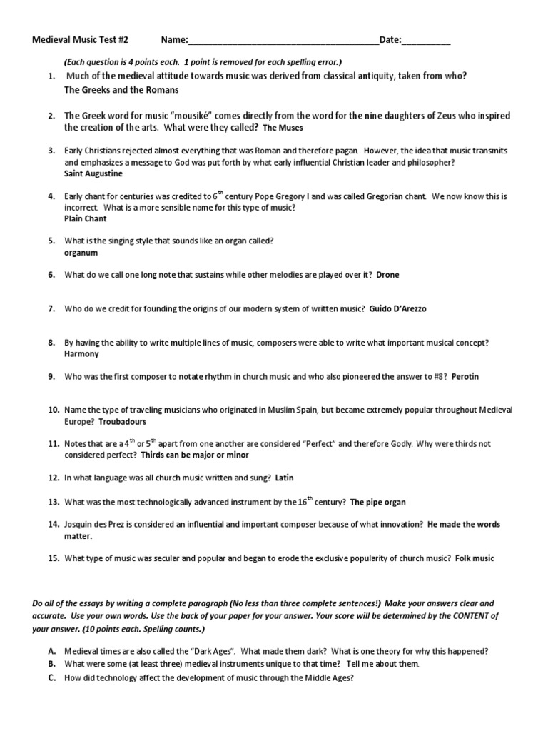 Medieval Music Test | PDF | Gregorian Chant | Composers