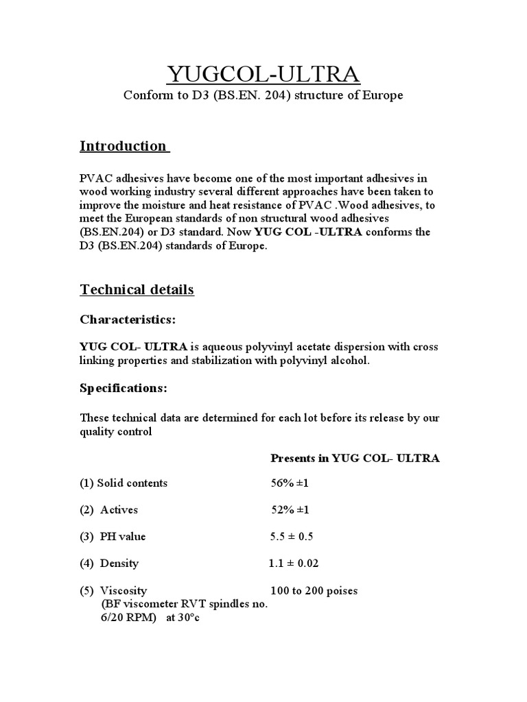 MSDS of Yugcol Ultra | PDF | Adhesive | Wood