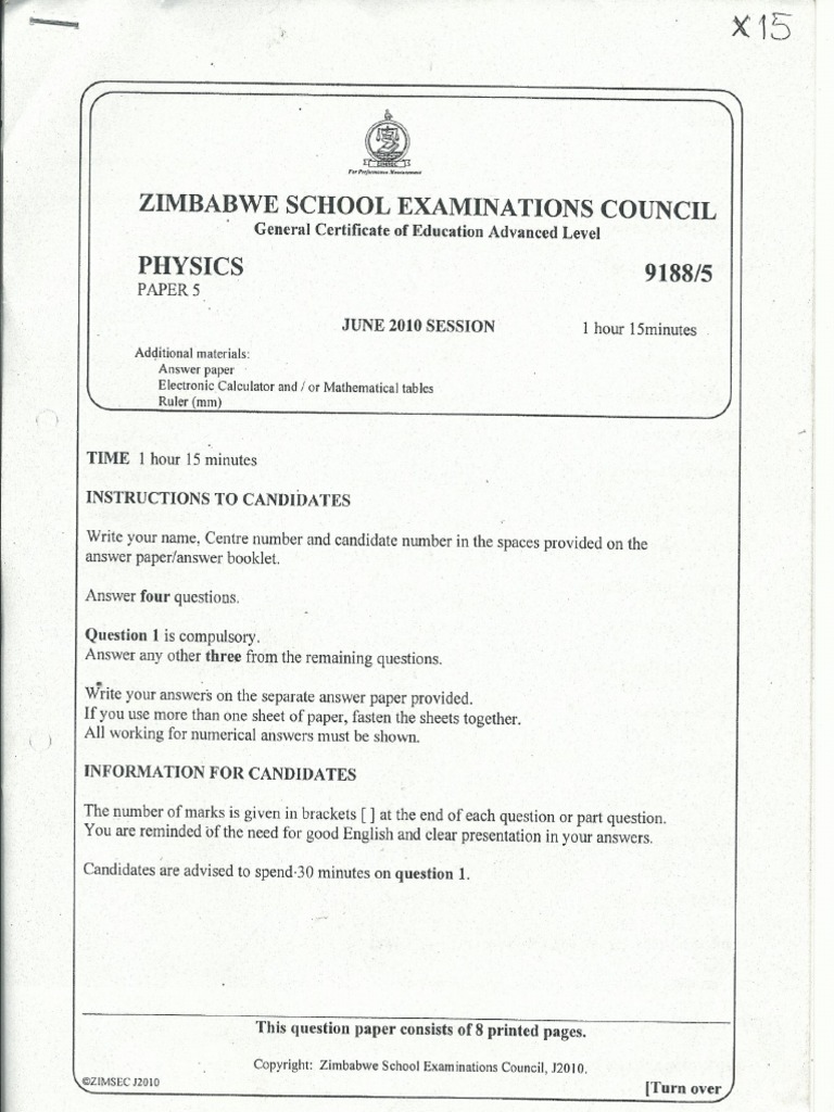 Zimsec June 2010 Paper 5 A Level PHYSICS PDF | PDF