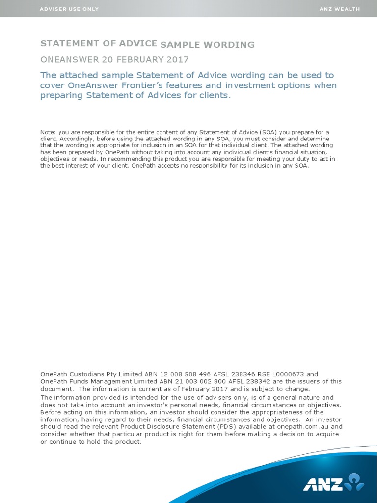 OneAnswer SOA Template | PDF | Investment Management | Investment Fund