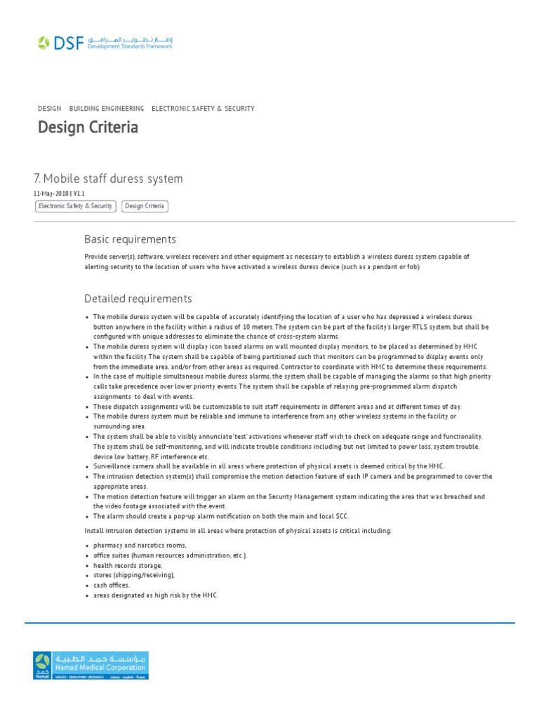 Design Criteria: 7. Mobile Staff Duress System | PDF | Wireless ...