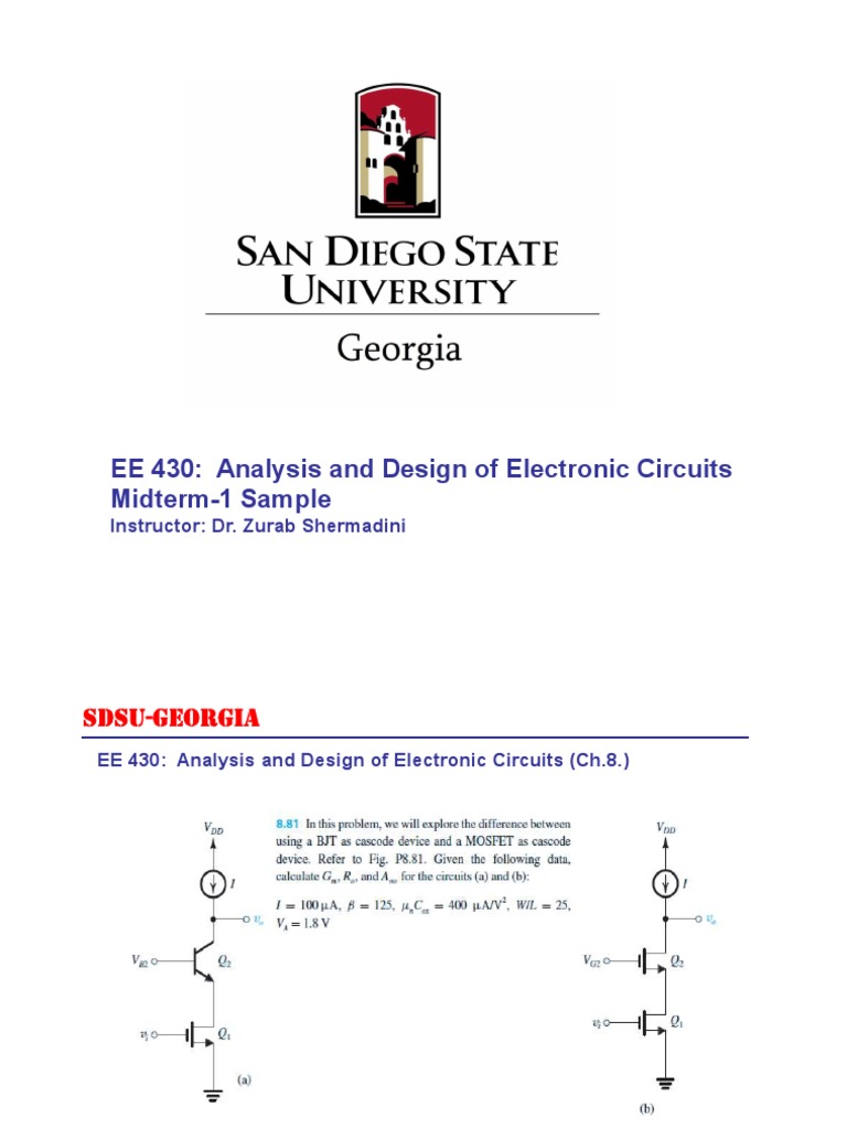 EE 430: Analysis and Design of Electronic Circuits Midterm-1 Sample | PDF