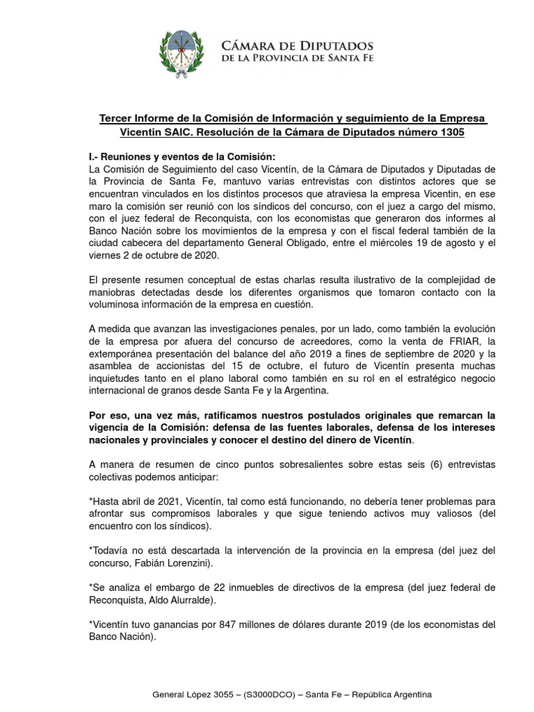 Informe sobre el caso Vicentín SAIC | PDF | Argentina | Uruguay
