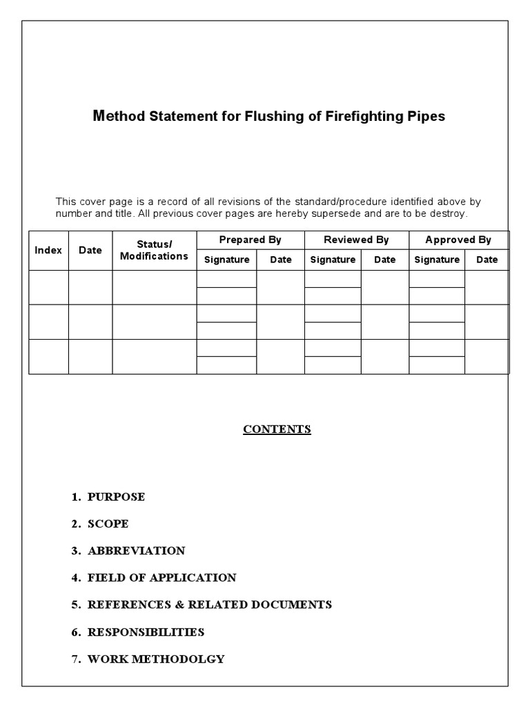 Method Statement For The Flushing of Firefighting Pipes.R7 | PDF | Quality Assurance | Personal ...