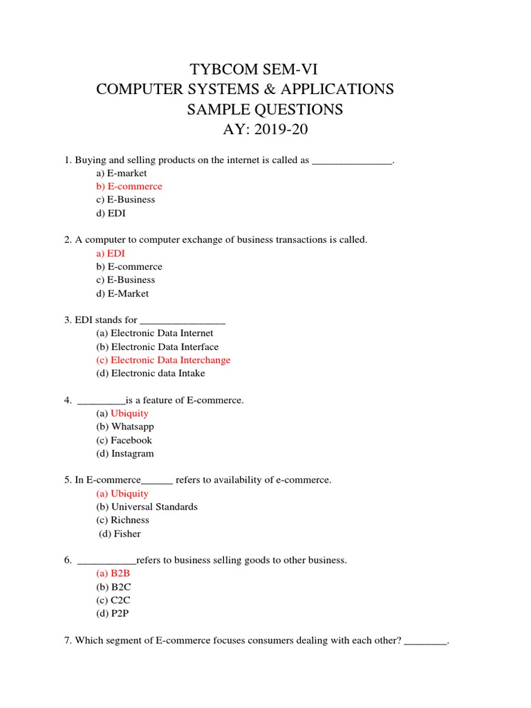 Tybcom Sem-Vi Computer Systems & Applications Sample Questions AY: 2019 ...