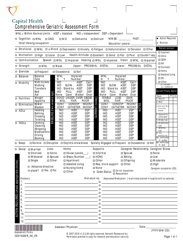 Comprehensive Geriatric Assessment Form: Monitor Action Required ...