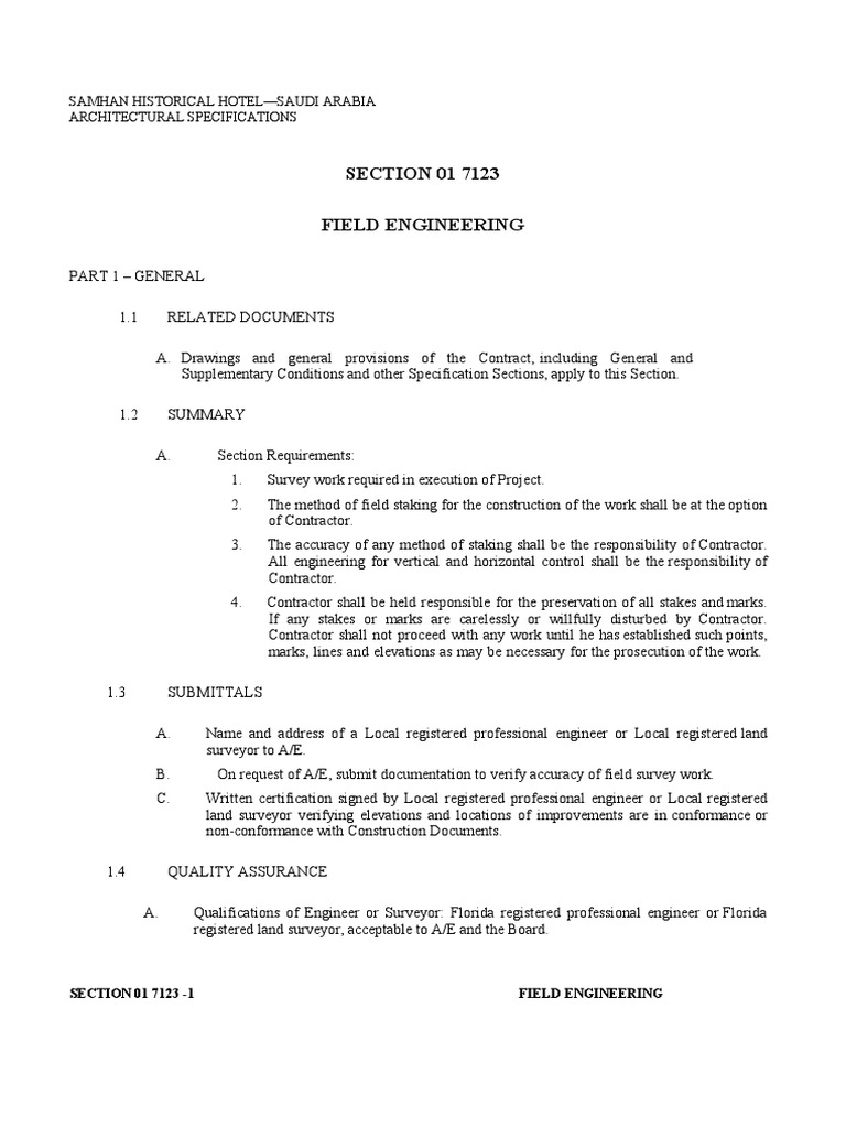 Field Engineering | PDF | Surveying | Specification (Technical Standard)